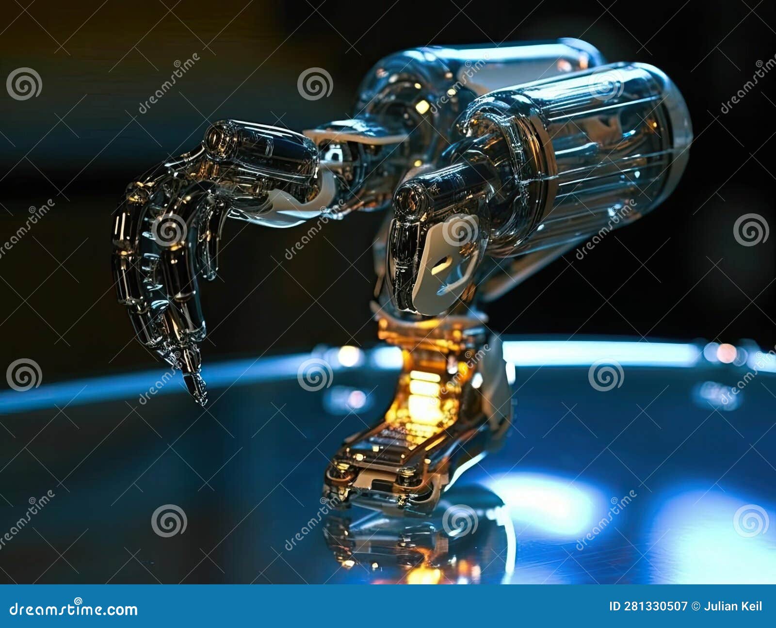 Futuristic Cybernetic Arm Grabs Holographic Object Stock Illustration ...