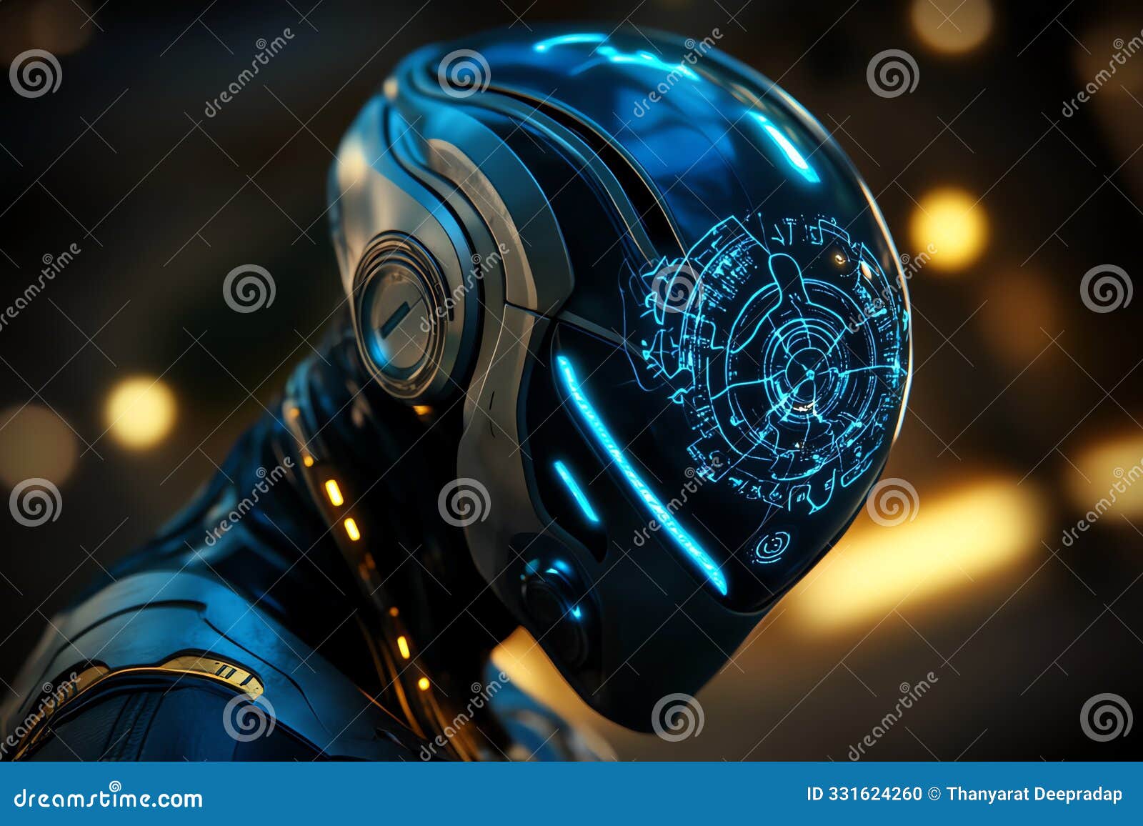 Futuristic Cybernetic Helmet with Illuminated Circuits and Advanced ...