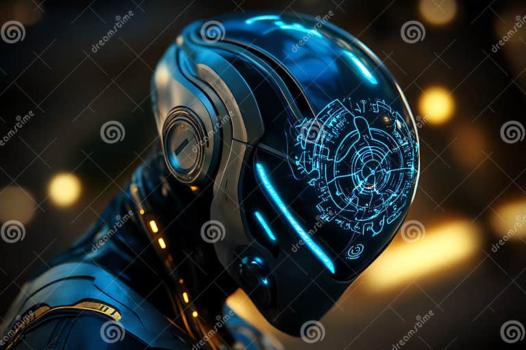 Futuristic Cybernetic Helmet with Illuminated Circuits and Advanced ...