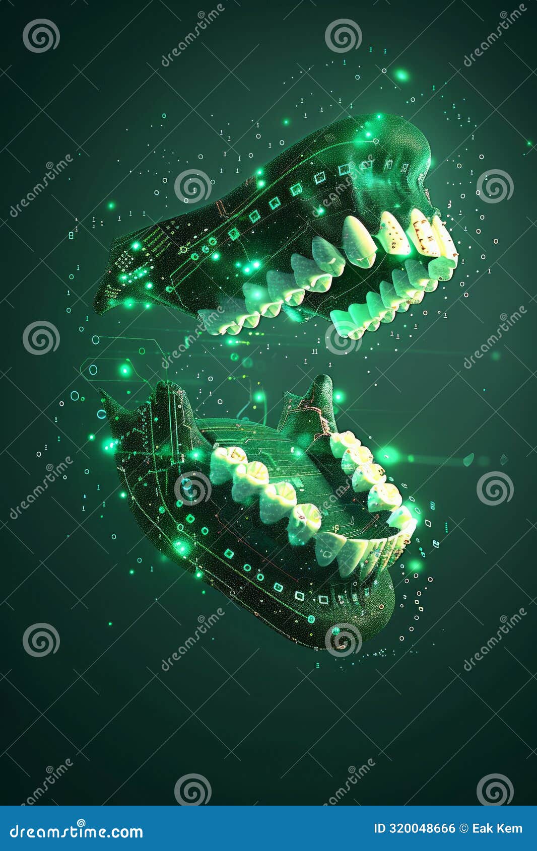 Futuristic Cybernetic Mechanical Jaws with Glowing Green Elements in ...