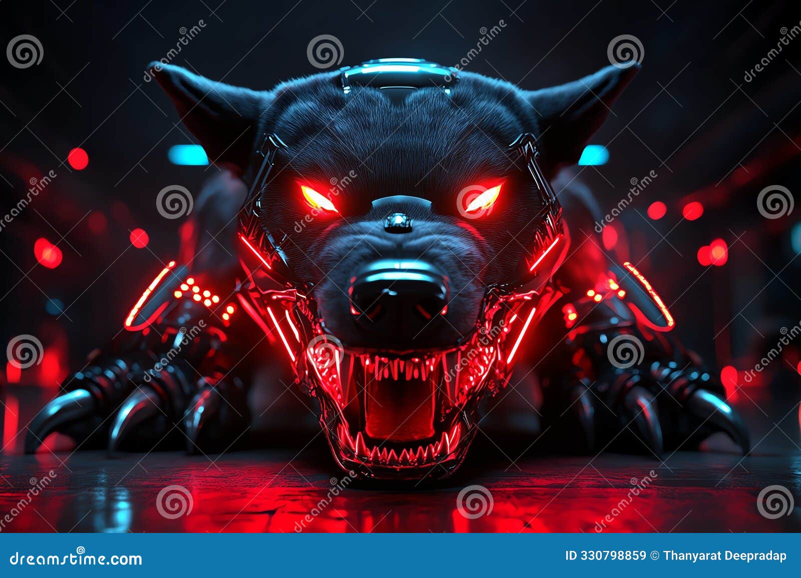 A Futuristic Cybernetic Wolf with Glowing Red Eyes and Advanced Armor ...