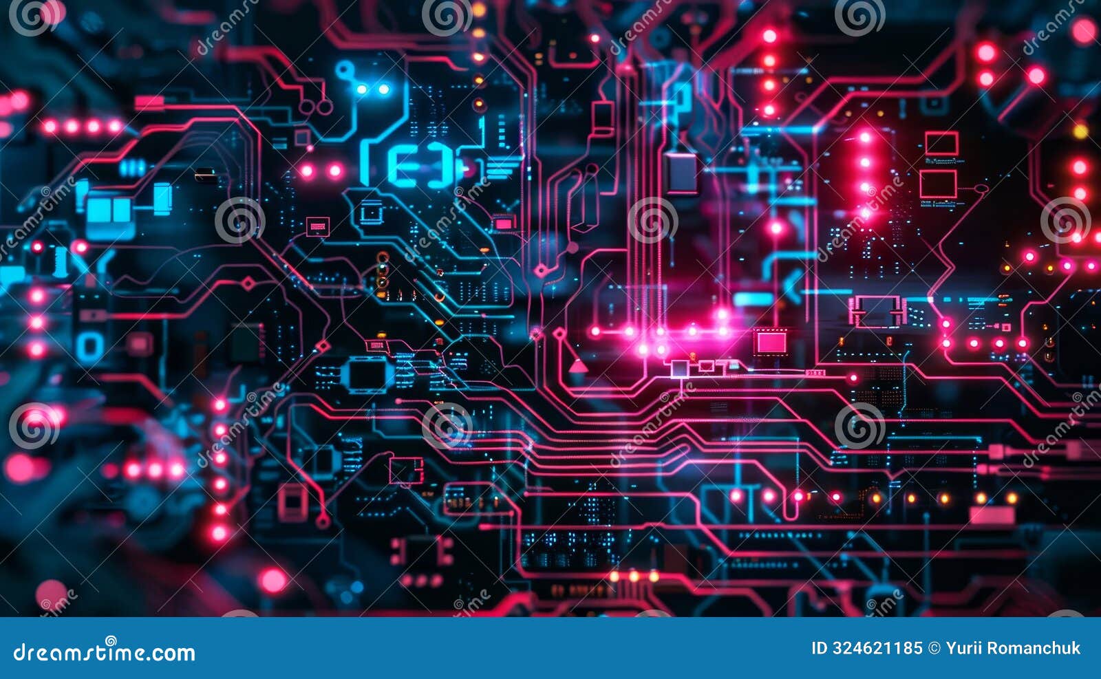 Cyberpunk Circuit With Diamond Geometric Pattern. Electronic Tree Shape ...