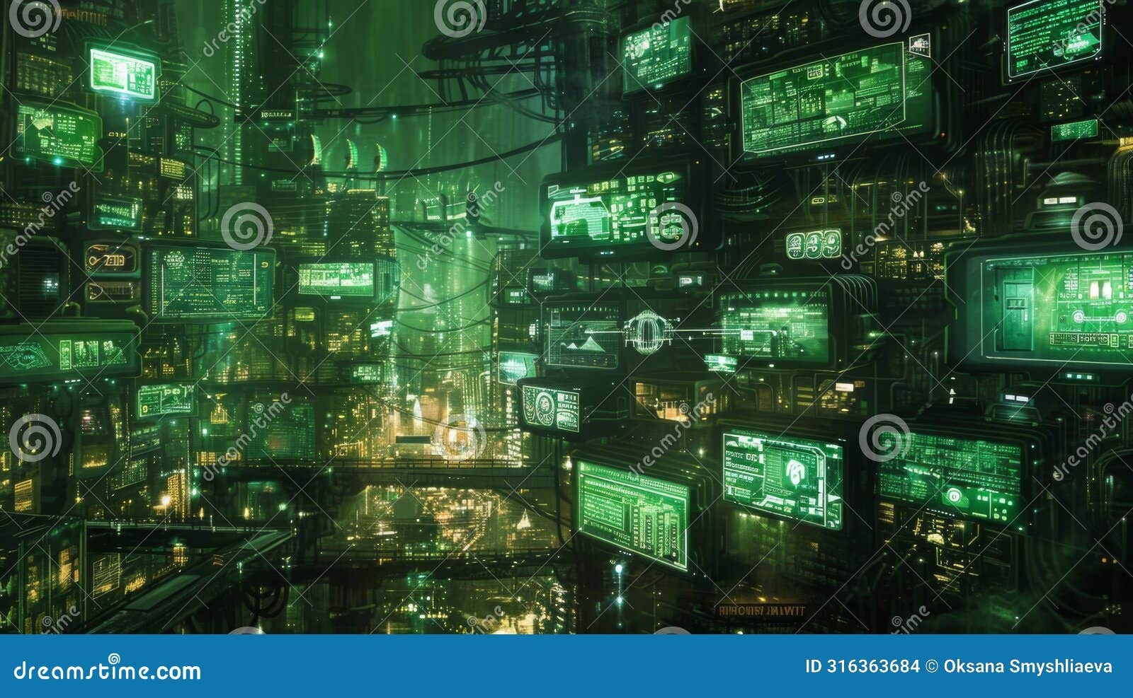 Futuristic Cyberpunk Cityscape with Complex Holographic Interfaces ...