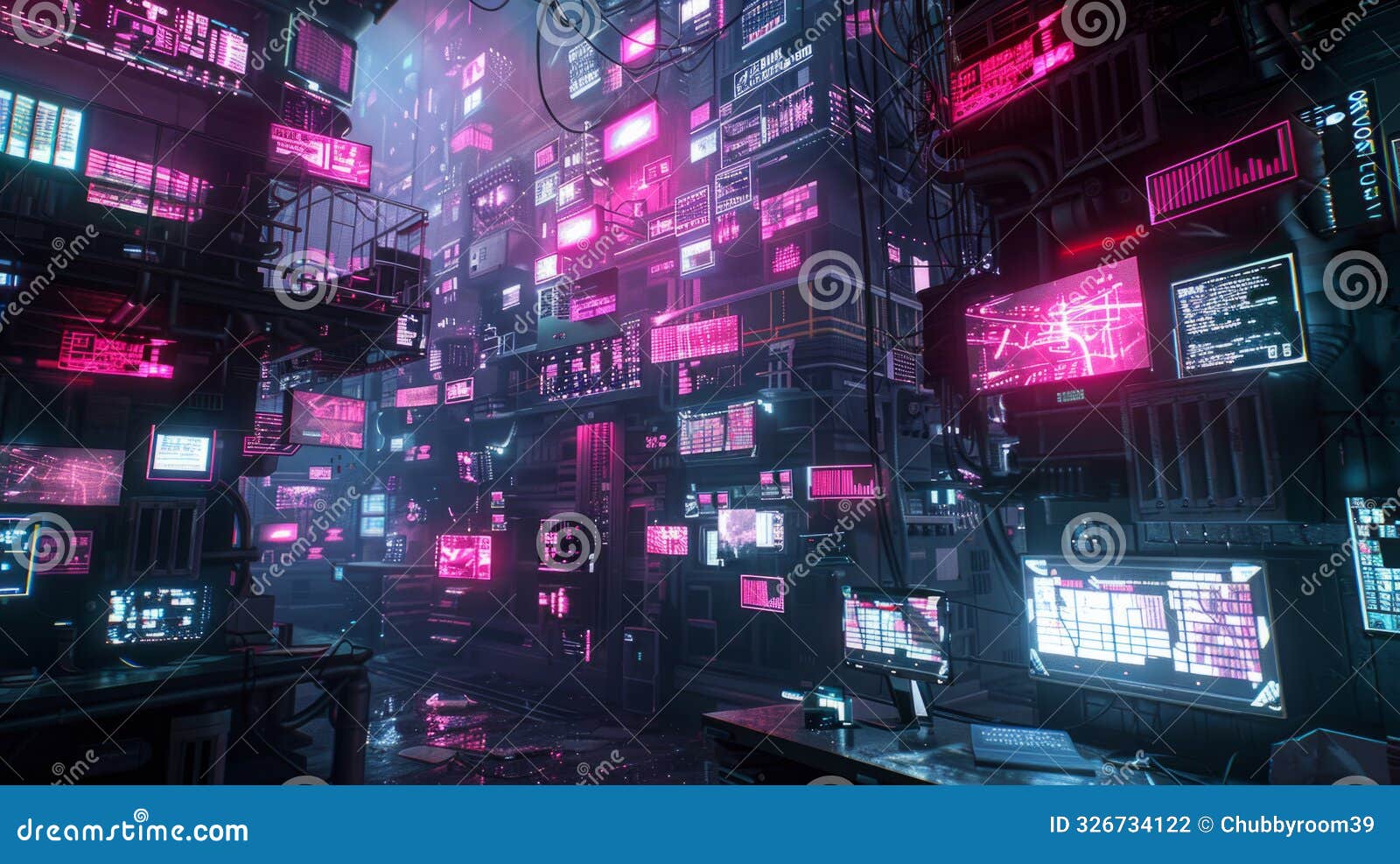 Futuristic Cyberpunk Cityscape with Neon Signs and Screens Illuminating ...