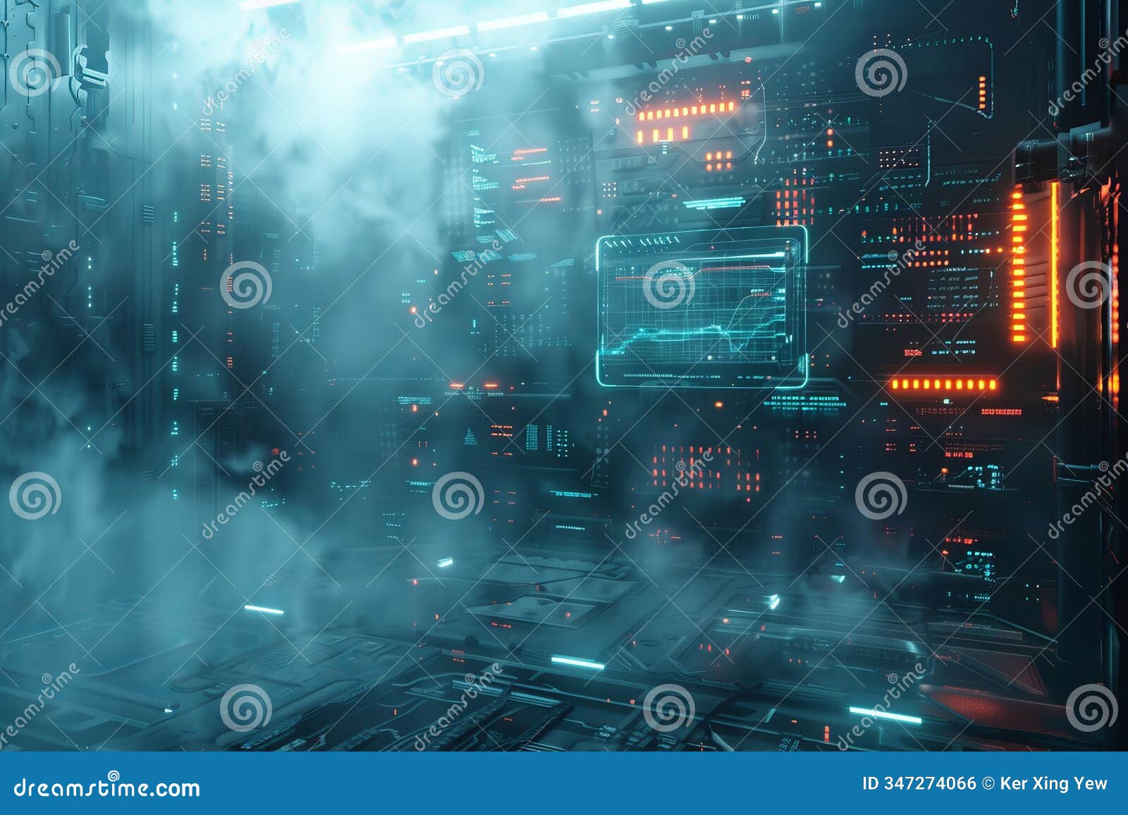 Cyberpunk Data Center With Neon Lights And Glowing Circuit Patterns ...