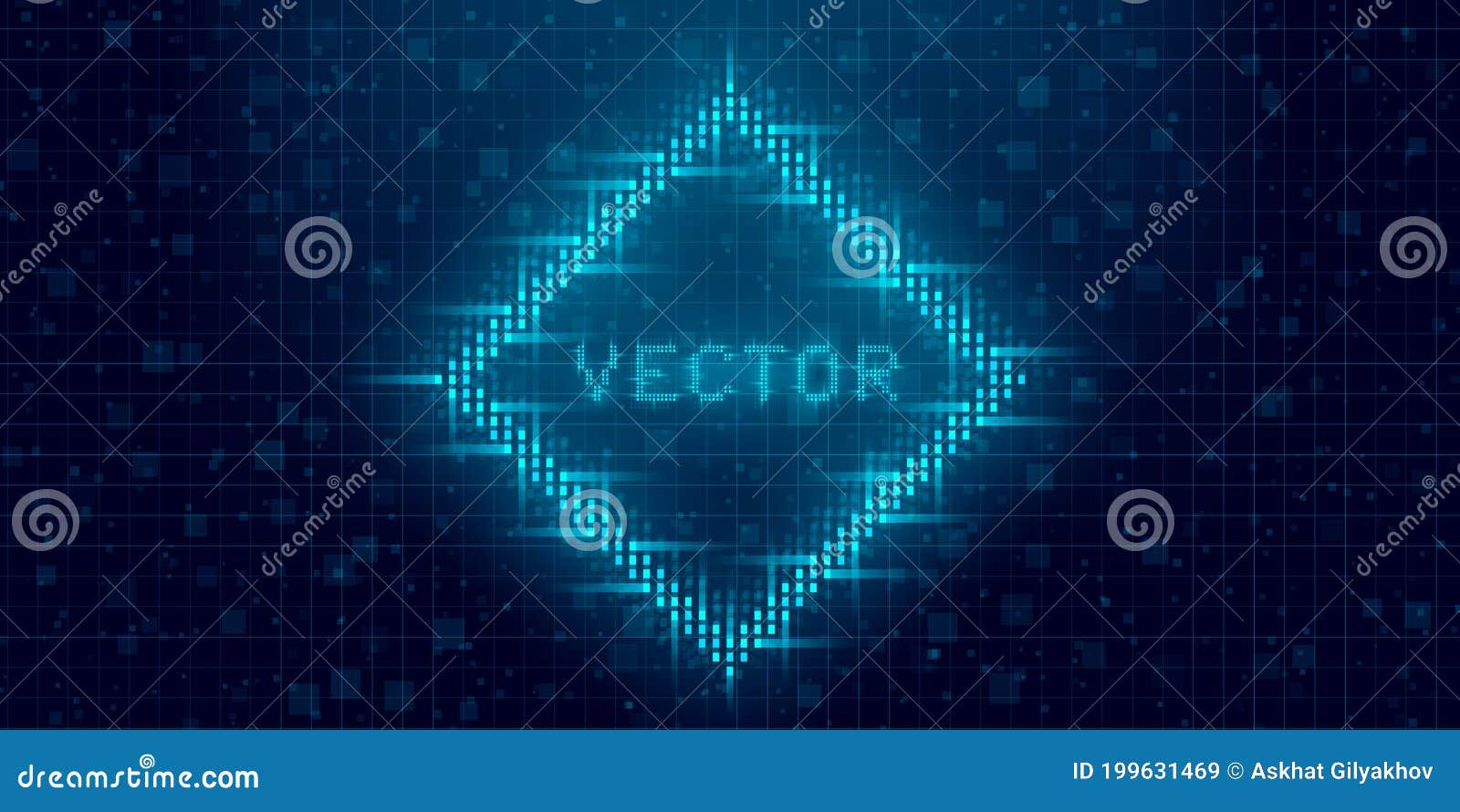 Futuristic Cyberpunk Glitch Rhombus. Blue Glowing Digital Rhombus. 8 ...