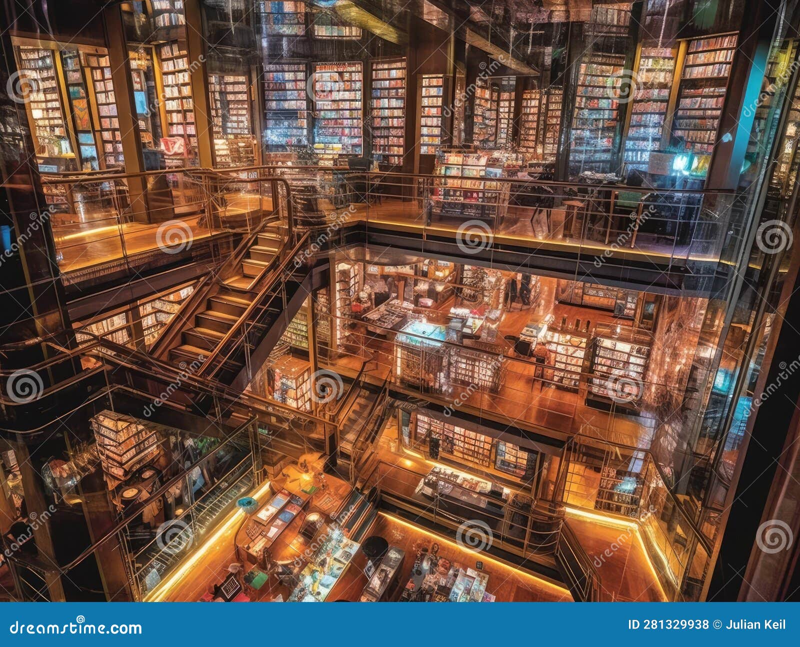 Futuristic Cyberpunk Library with Hitech Tablets Stock Illustration ...