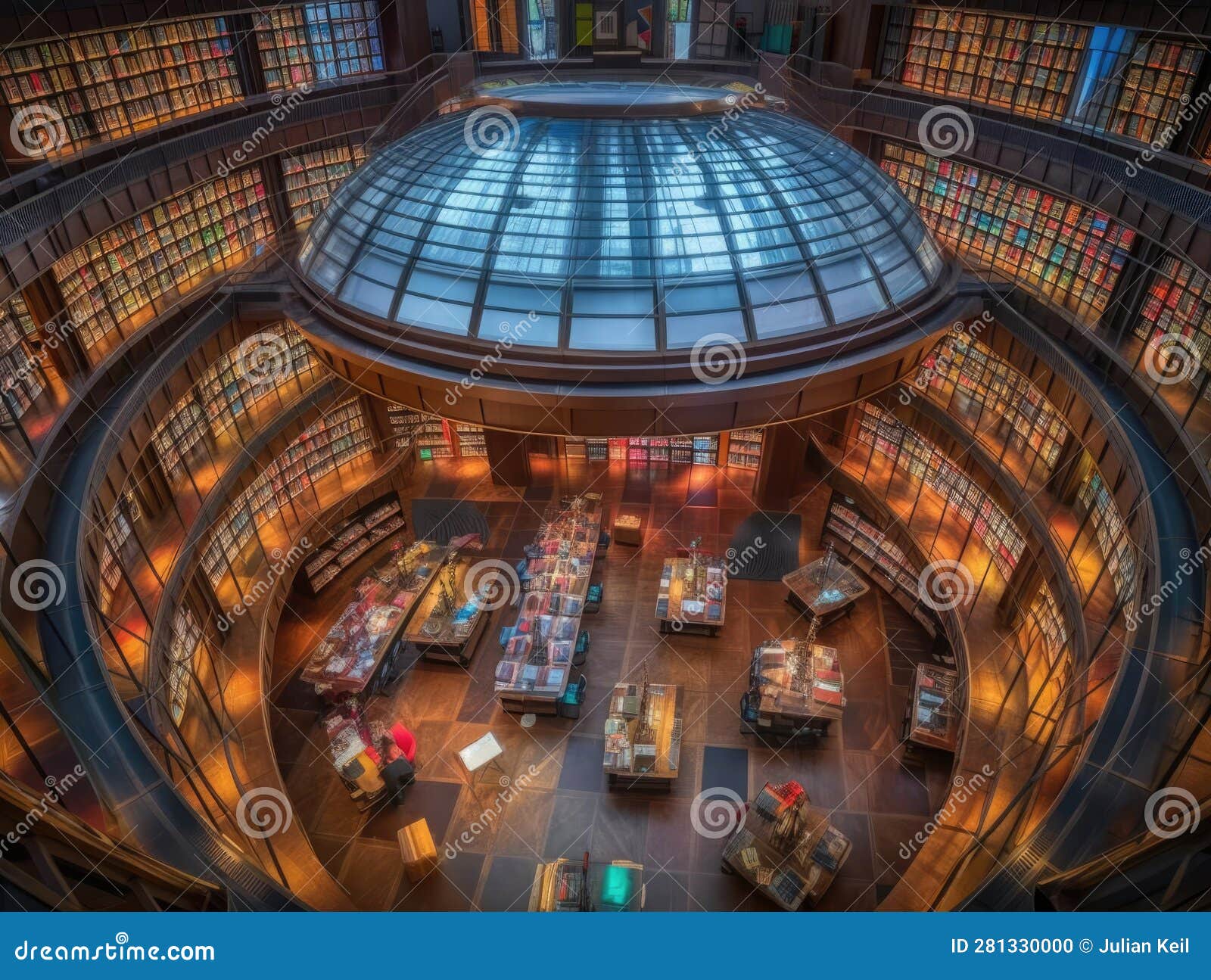 Futuristic Cyberpunk Library with Hitech Tablets Stock Illustration ...