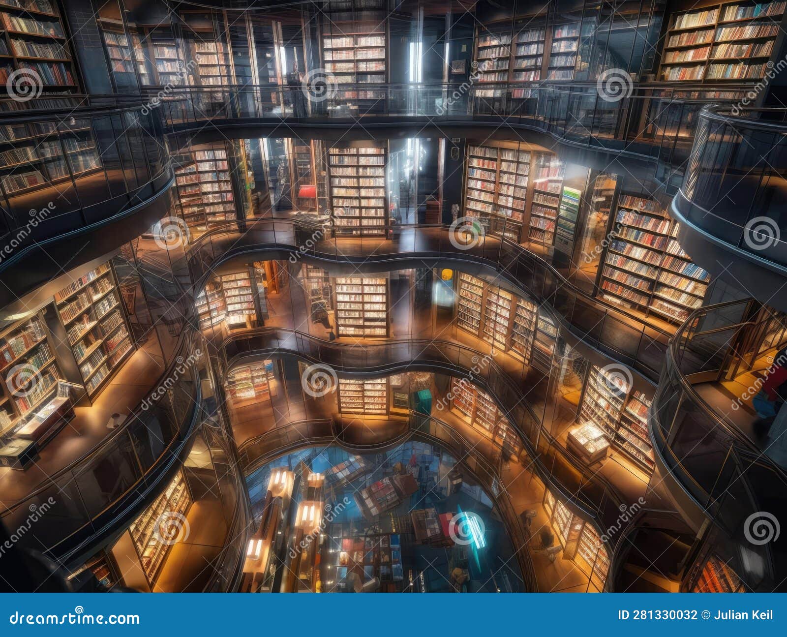 Futuristic Cyberpunk Library with Hitech Tablets Stock Illustration ...