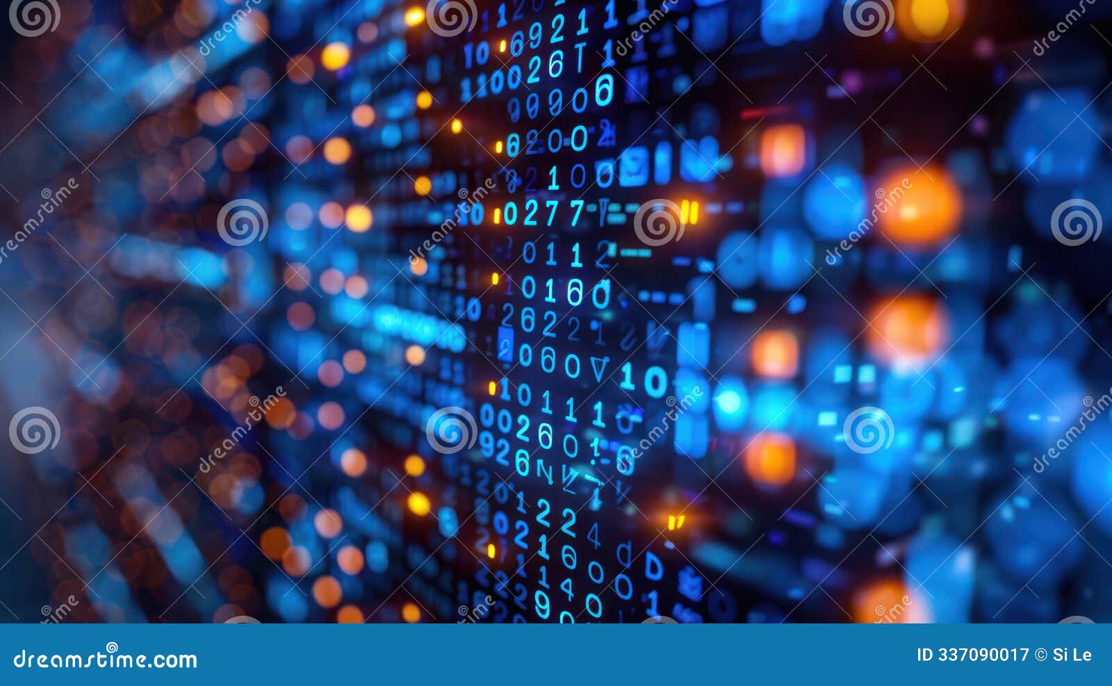 Futuristic Cybersecurity Blue Digital Screen Displaying Binary Code And Data For Computer