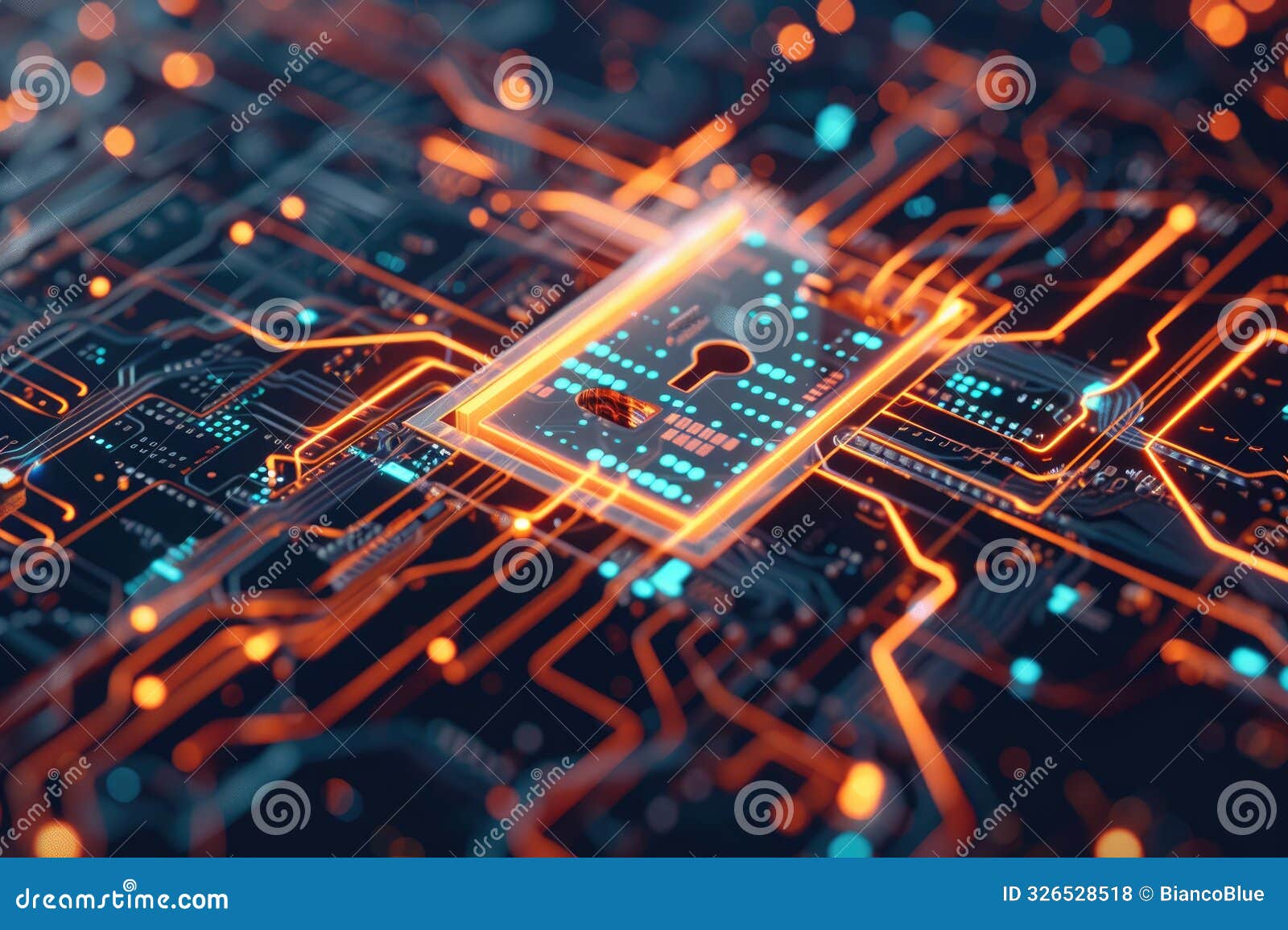 Futuristic Cybersecurity with Digital Lock on Circuit Board, Encryption ...