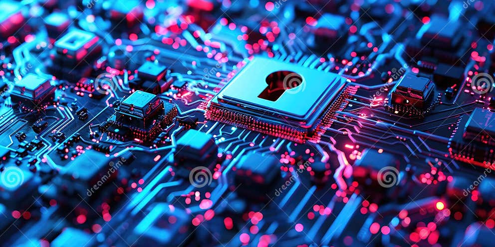 Futuristic Cybersecurity with Digital Lock on Circuit Board, Encryption ...