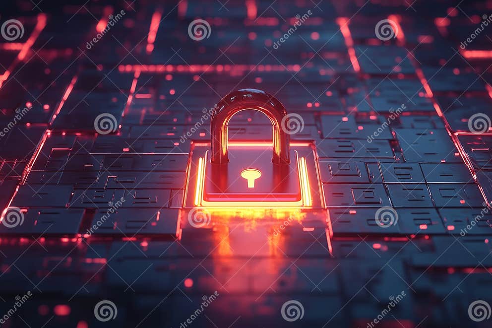 Futuristic Cybersecurity Lock Concept Stock Illustration - Illustration ...