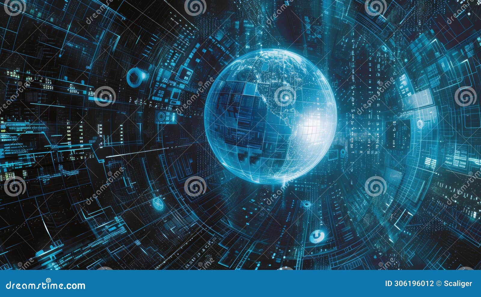 Futuristic Cyberspace Background, Cybersecurity Sphere in Abstract Dark ...