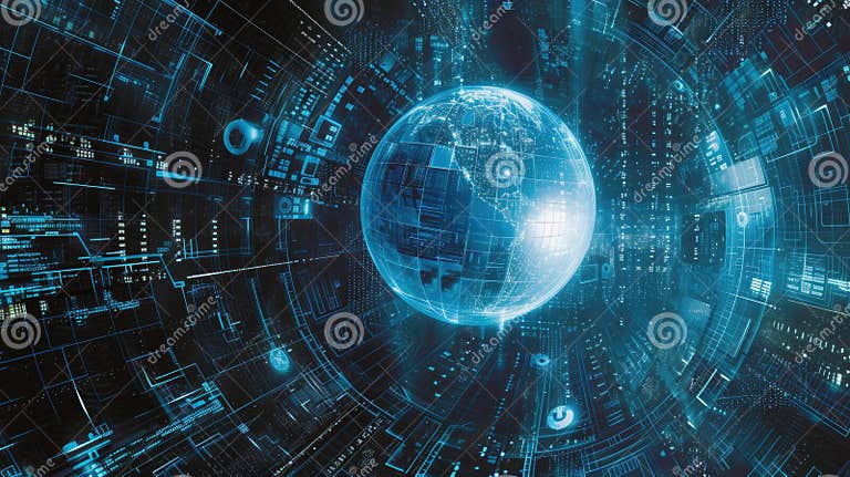 Futuristic Cyberspace Background, Cybersecurity Sphere in Abstract Dark ...