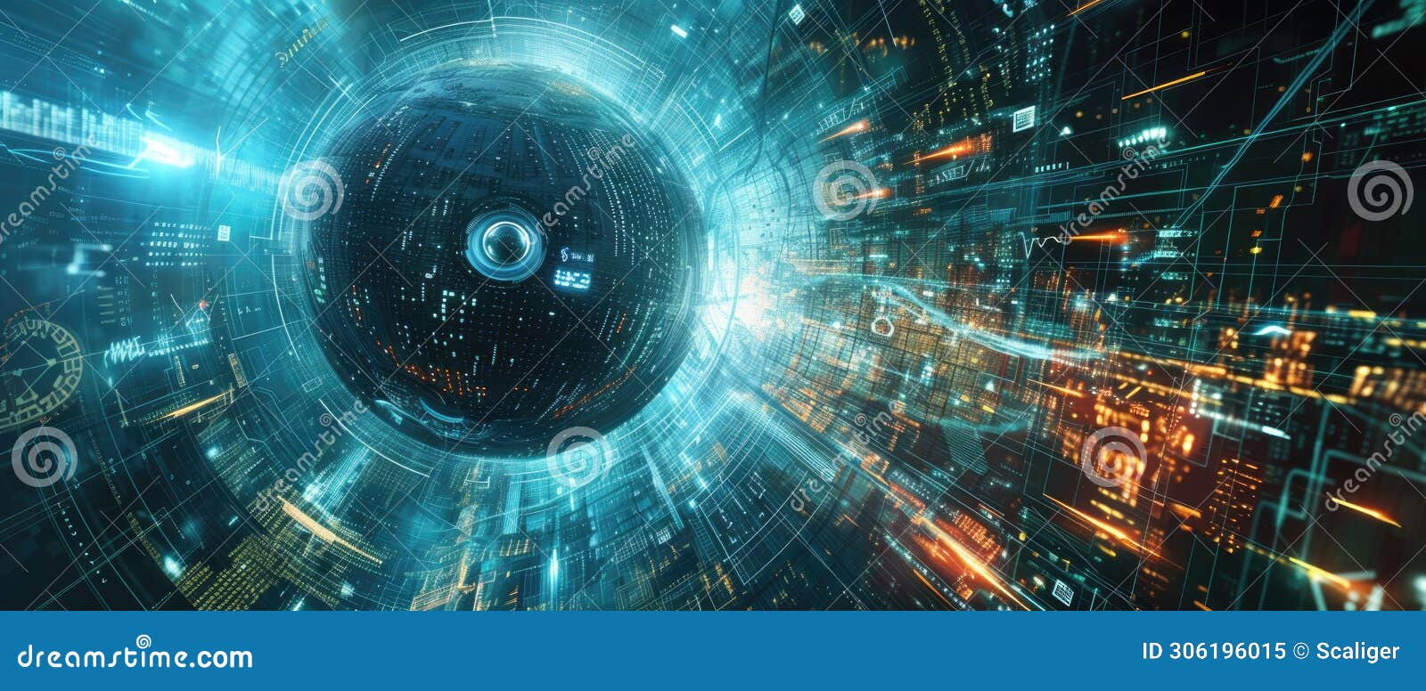 Futuristic Cyberspace Background, Cybersecurity Sphere in Dark Digital ...