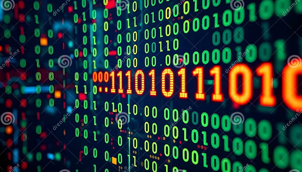 A Futuristic Cyberspace with Binary Code, Matrix Background with Digits, Programming Code ...