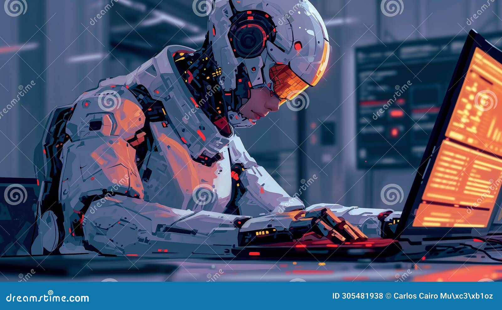 Futuristic Cyborg with Advanced Technology Interface Stock Illustration ...