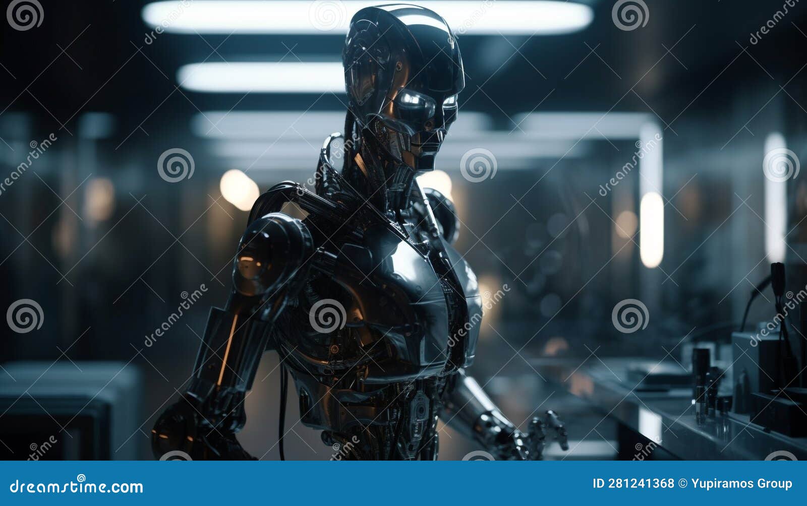 Futuristic Cyborg Armed Forces Working with Robotic Arm Machinery ...