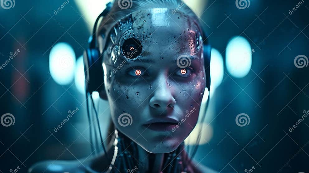 Futuristic Cyborg with Glowing Eyes Stock Illustration - Illustration ...