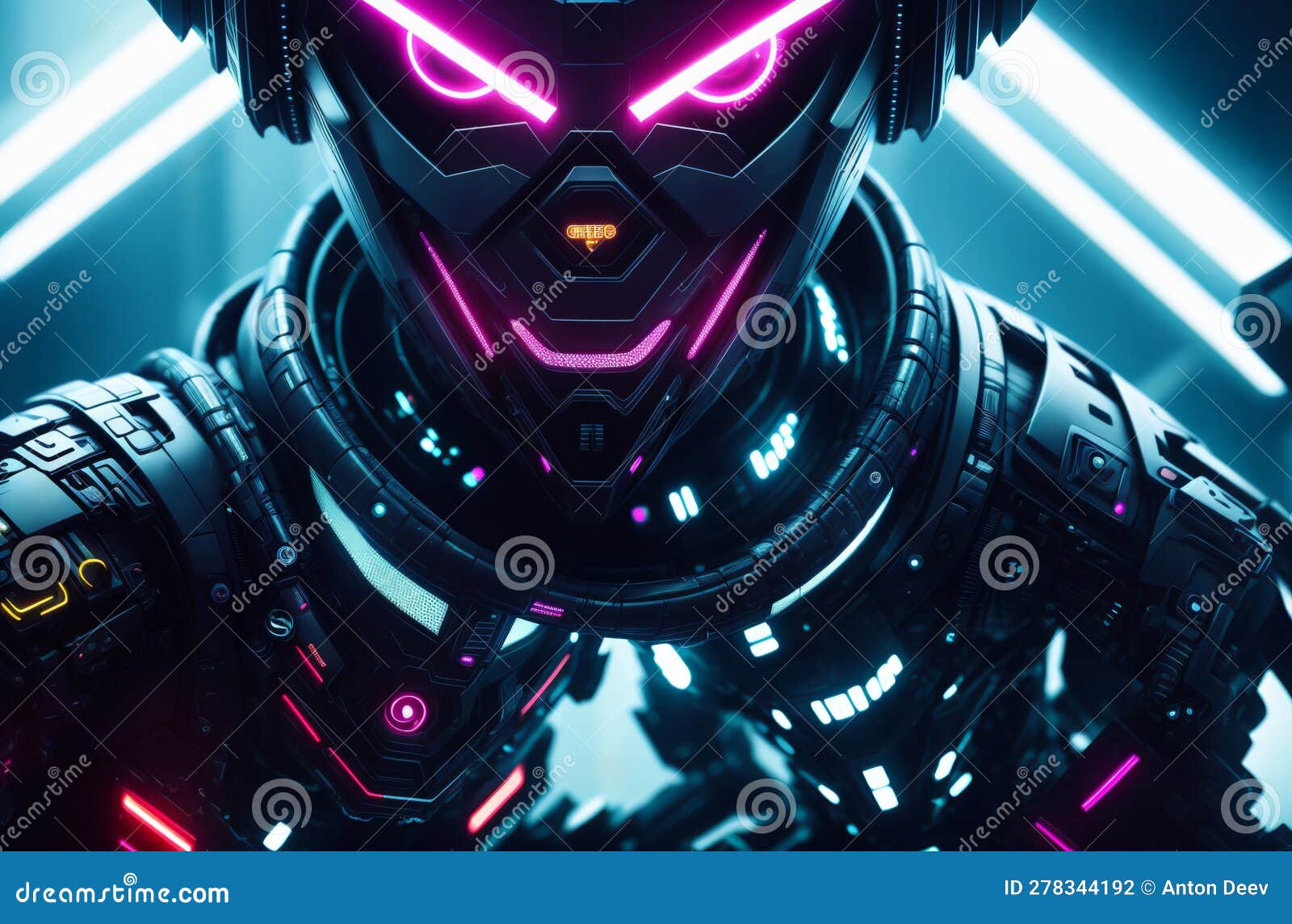 Futuristic Cyborg with Glowing Neon Lights on Background. Generative AI ...