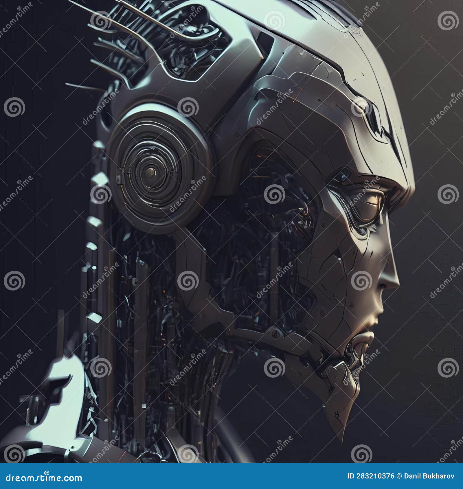 Futuristic Cyborg Head Side View. 3D Rendering Stock Illustration ...