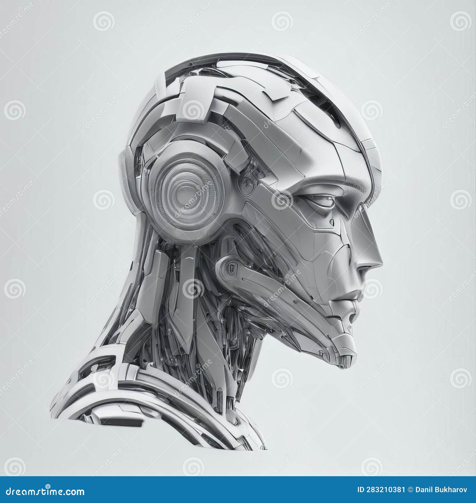 Futuristic Cyborg Head Side View. 3D Rendering Stock Illustration ...