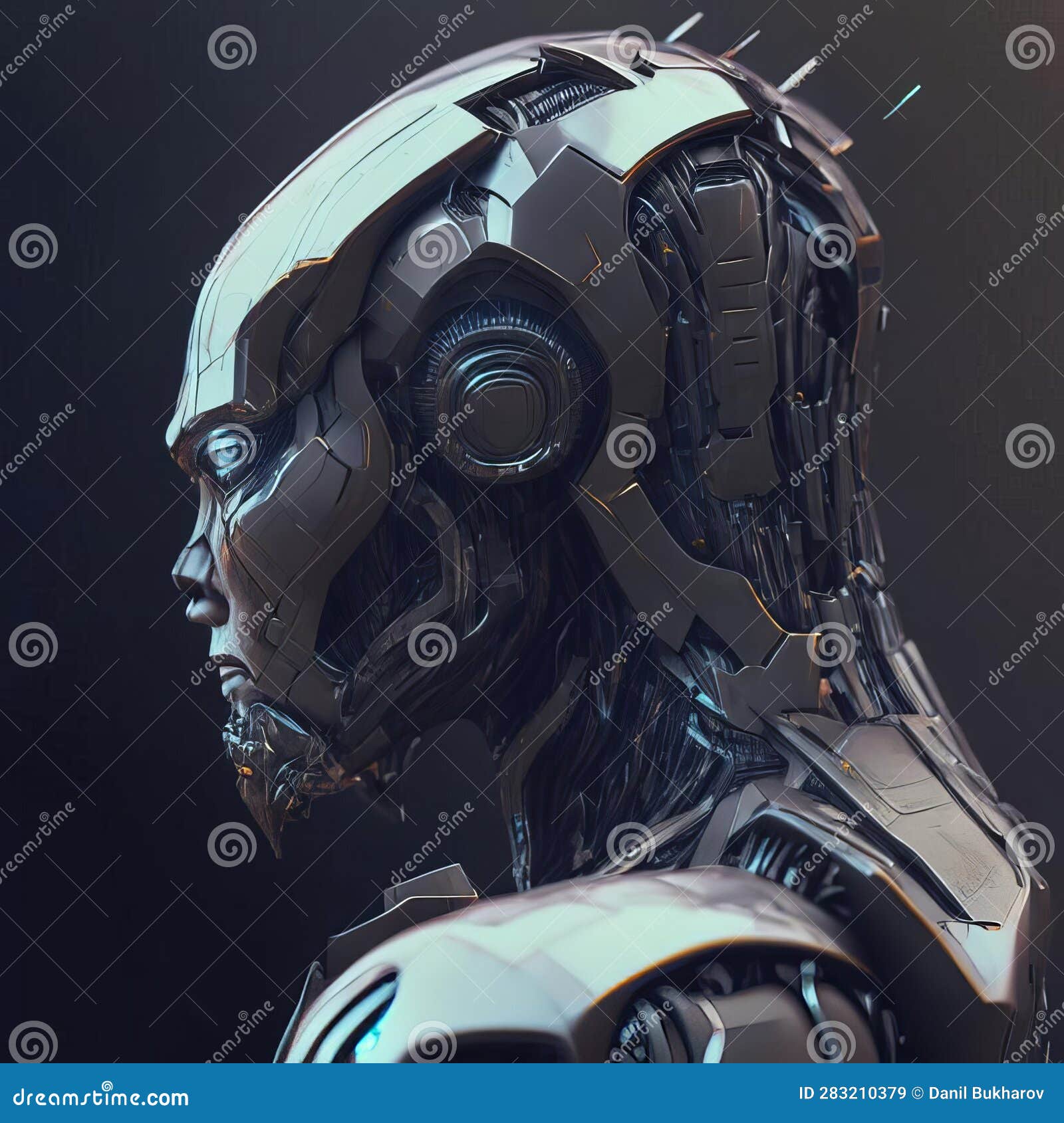 Futuristic Cyborg Head Side View. 3D Rendering Stock Illustration ...