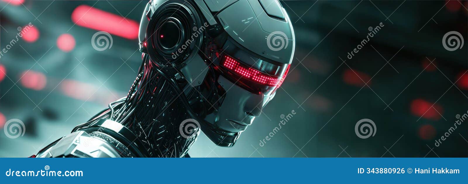 Futuristic Cyborg with Red LED Visor Stock Illustration - Illustration ...