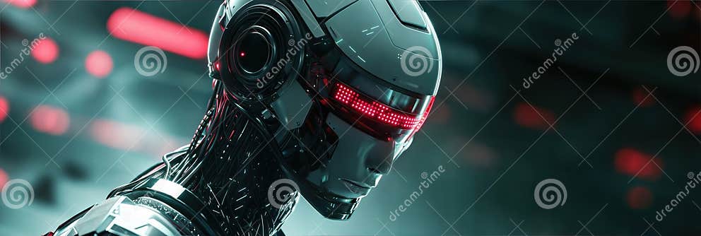 Futuristic Cyborg with Red LED Visor Stock Illustration - Illustration ...