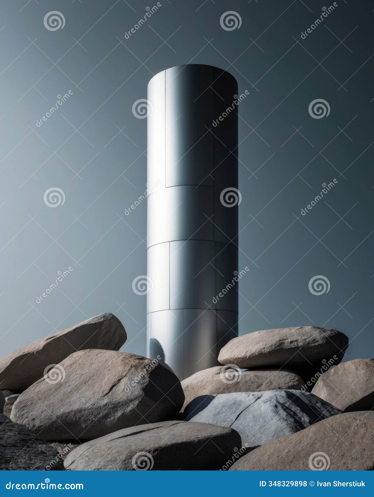 Futuristic Cylindrical Structure Display with Natural Rocks and ...