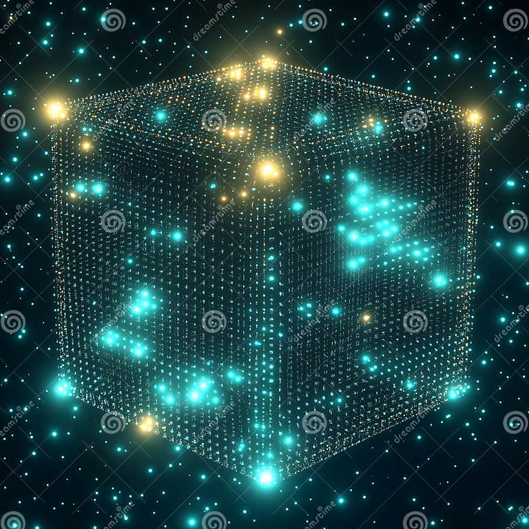 Futuristic 3D Cube Formed by Digital Light Particles in Space Stock ...