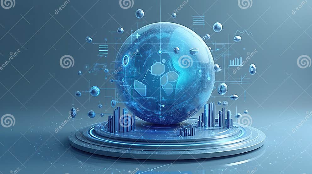 Futuristic 3D Data Visualization Sphere with Charts and Graphs Stock ...