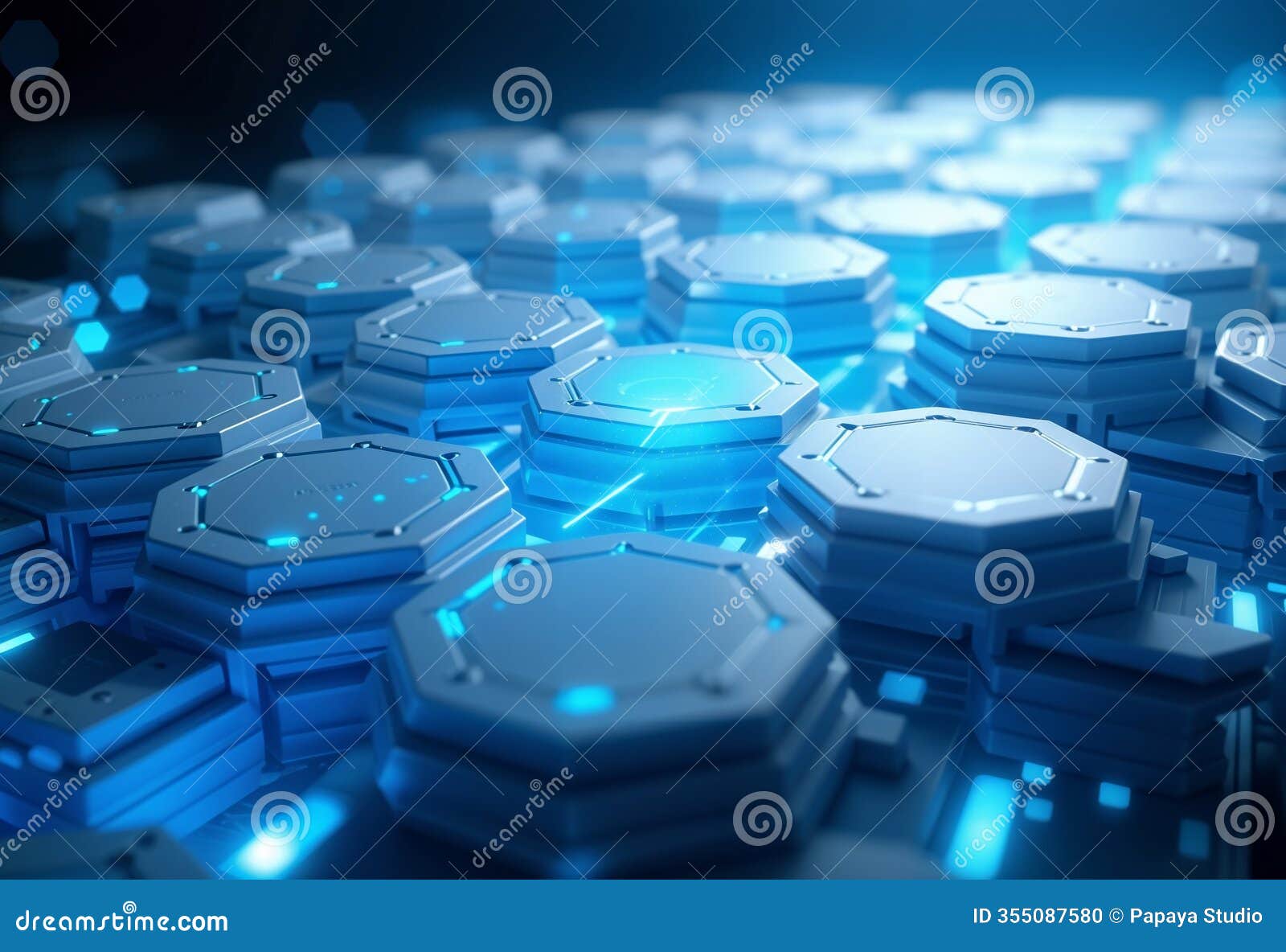 Futuristic 3D Hexagonal Grid with Glowing Blue Energy Core Stock ...