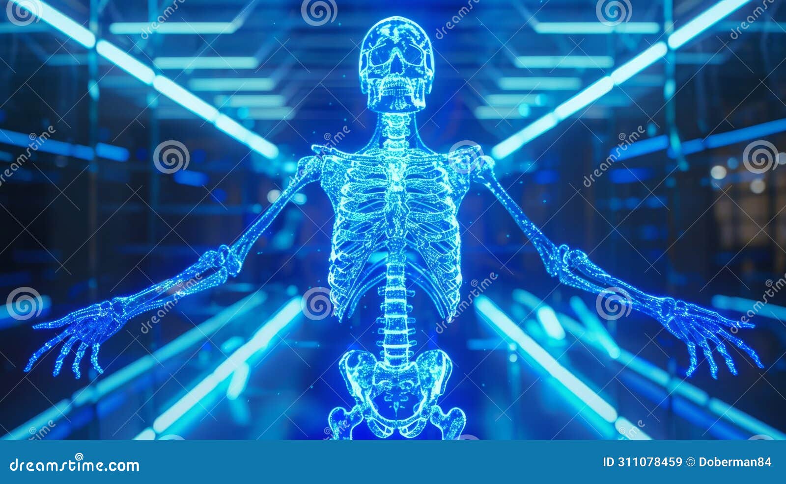 Futuristic 3D Hologram of the Human Skeletal System in a Digital ...