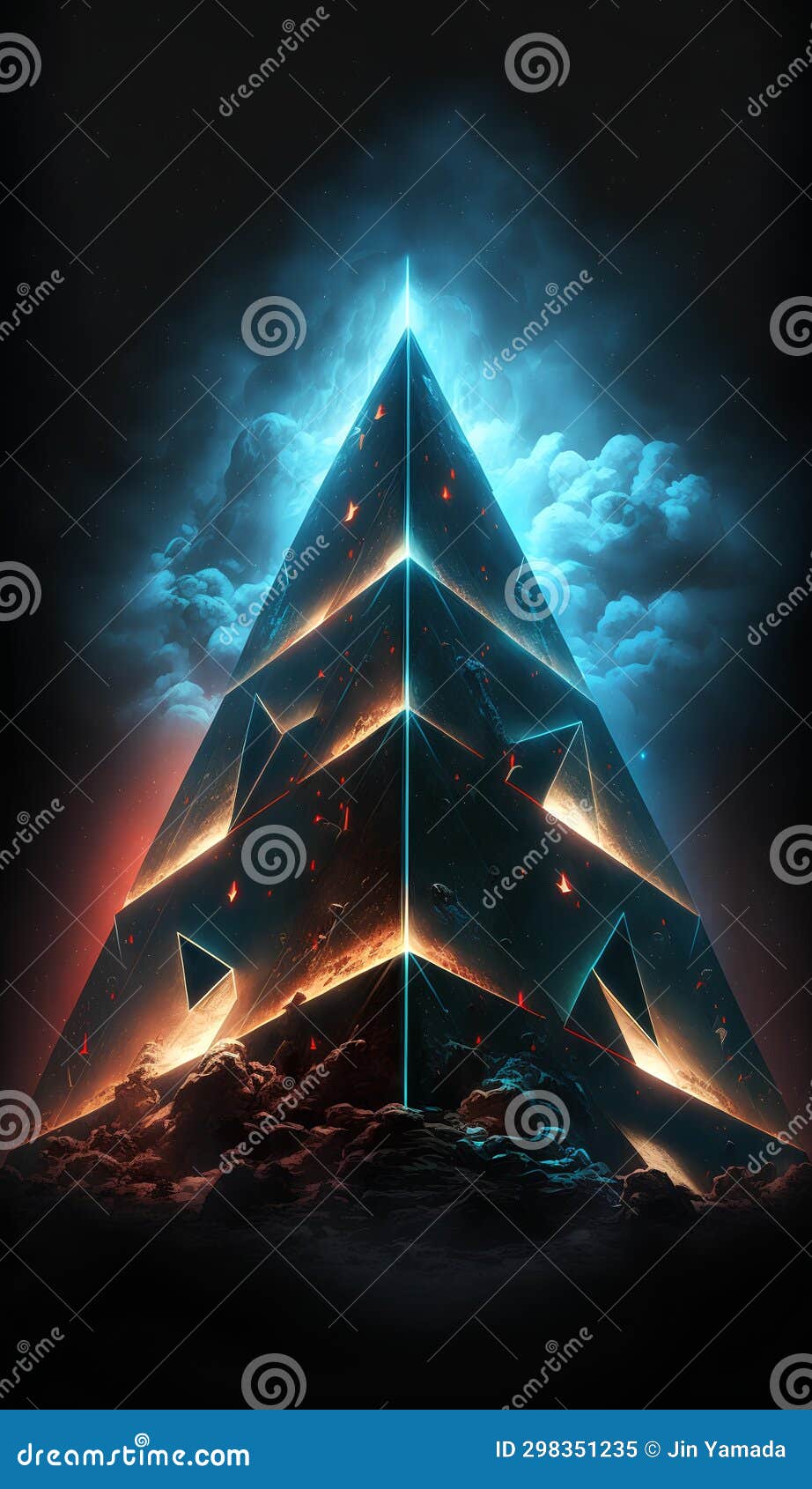 Futuristic 3D Illustration of an Abstract Pyramid in Space. Stock ...