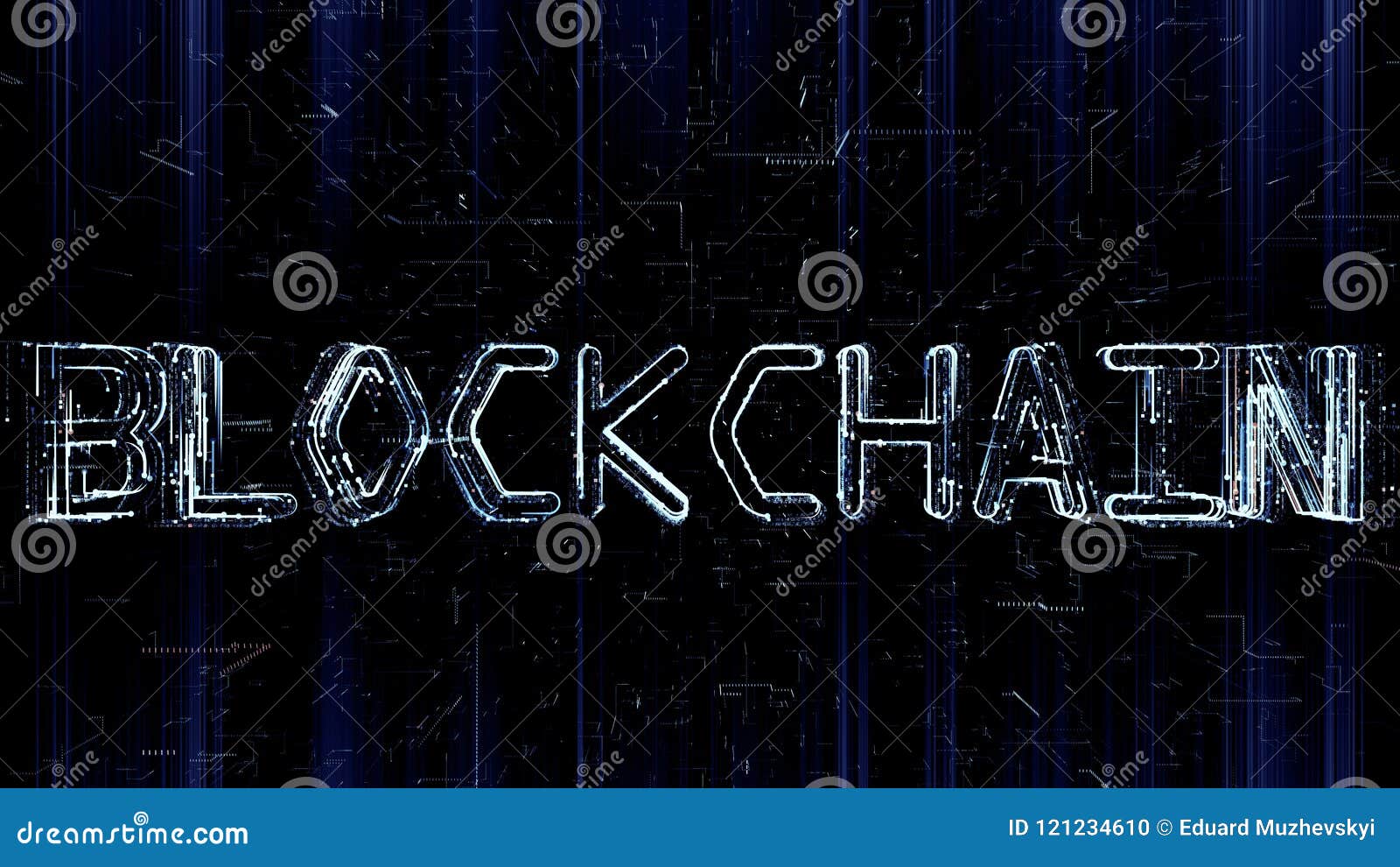 Futuristic 3D Illustration of Blockchain Text Being Formed by ...