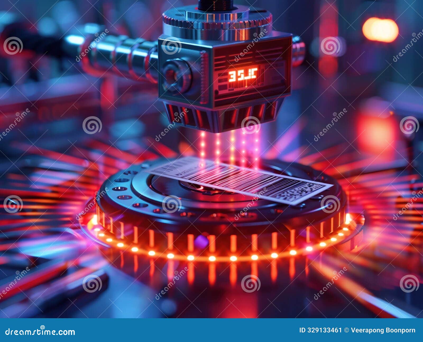 Futuristic 3D Laser Scanner Passing Over a Barcode Stock Illustration ...