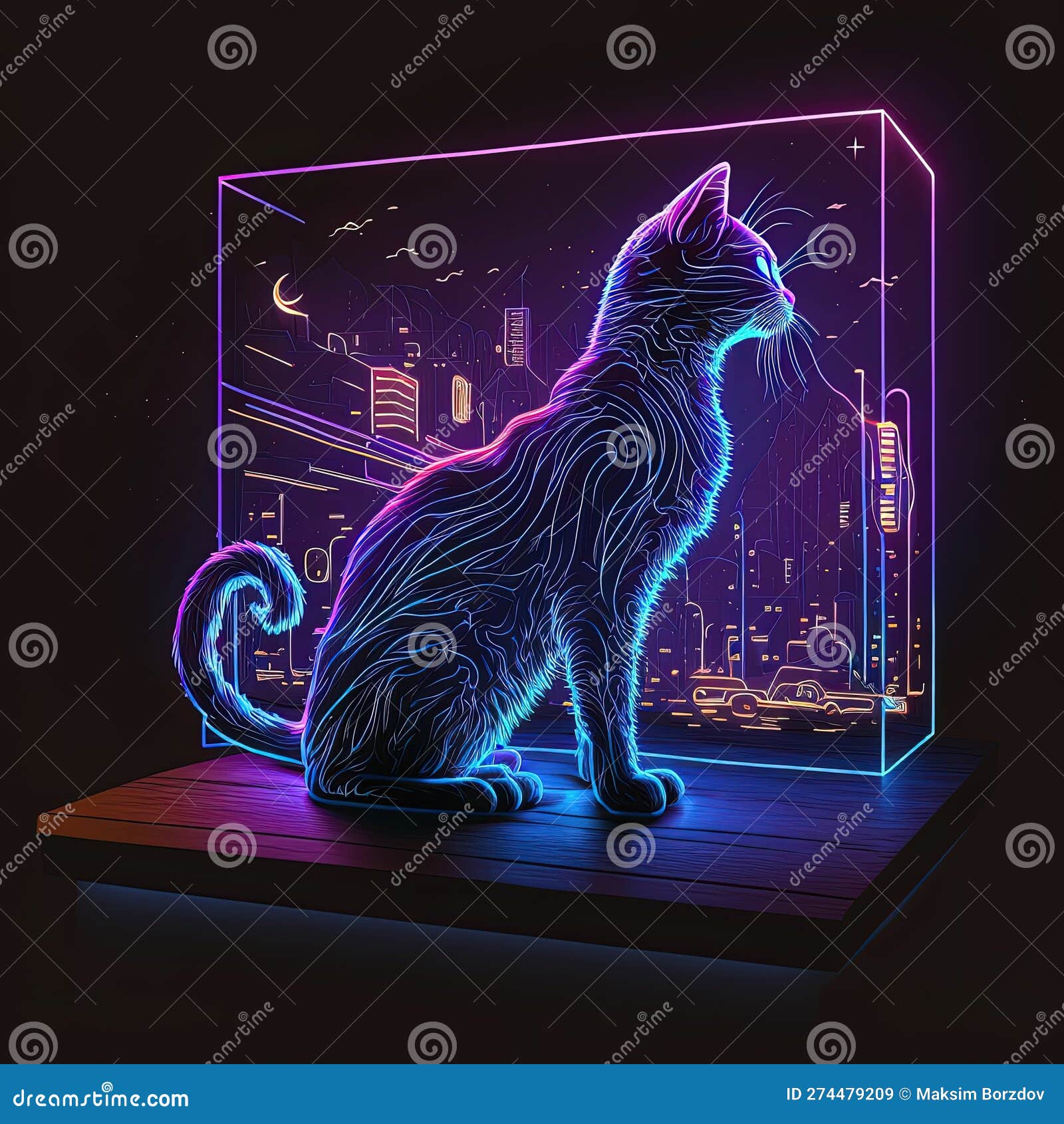 Futuristic 3D Neon Cat Illustraation. Generative Ai Stock Illustration ... Futuristic 3D Neon Cat Illustraation. Generative Ai Stock Illustration ...