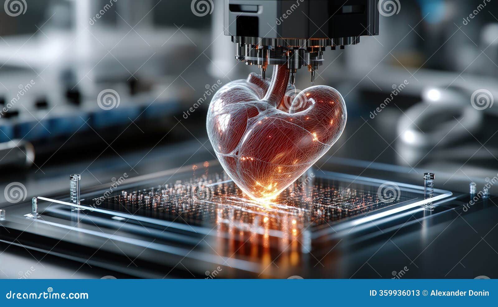 A Futuristic 3D Printer Creating a Realistic Heart Model, Symbolizing ...