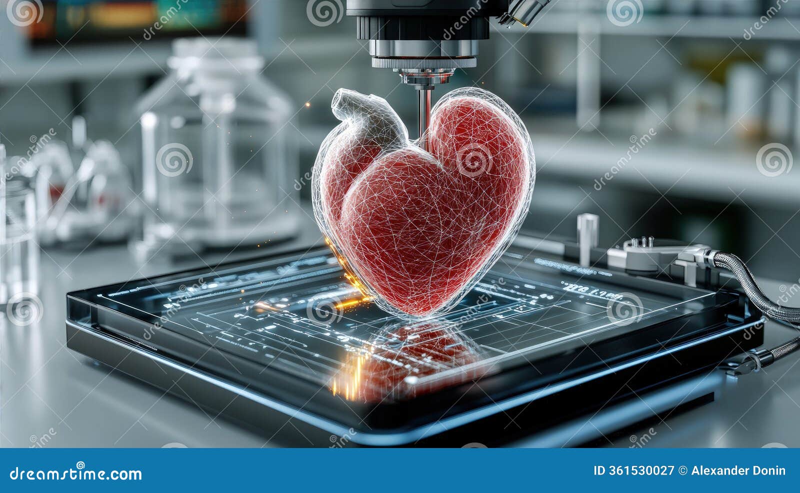 A Futuristic 3D Printer Creating a Realistic Heart Model, Symbolizing ...