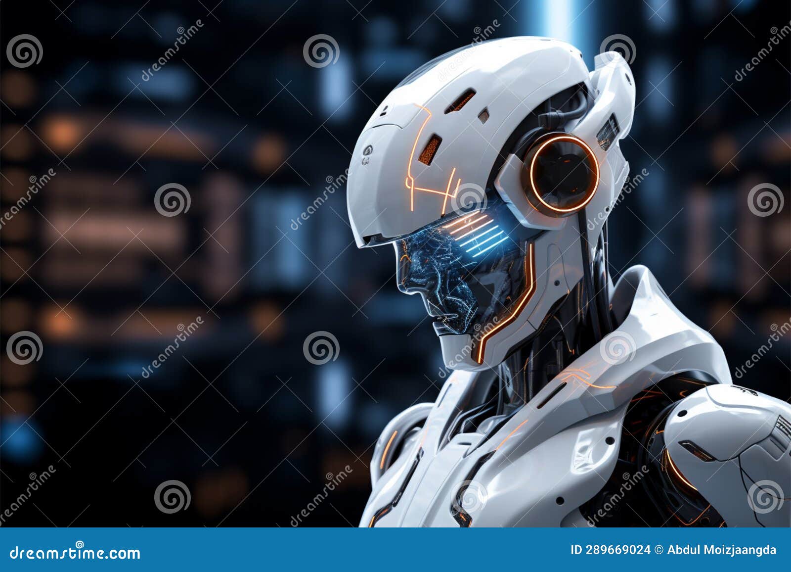 Futuristic 3D Rendering Features a Robot with Interactive HUD Graphics Stock Illustration ...