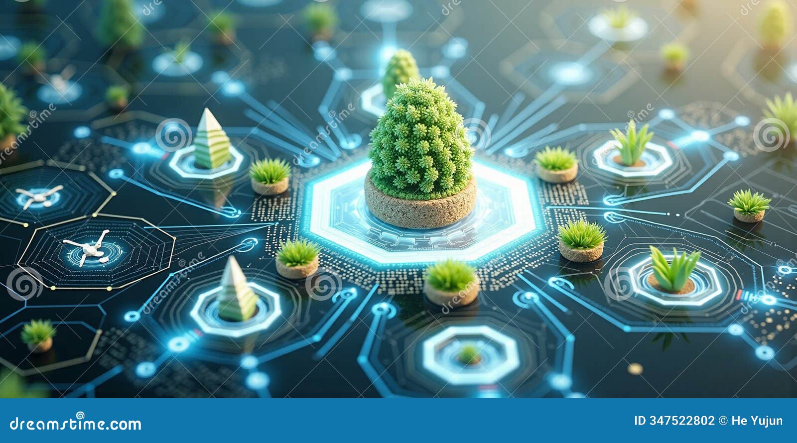 Smart Agriculture Digital Hub and Ecosystem 3D Concept Stock ...