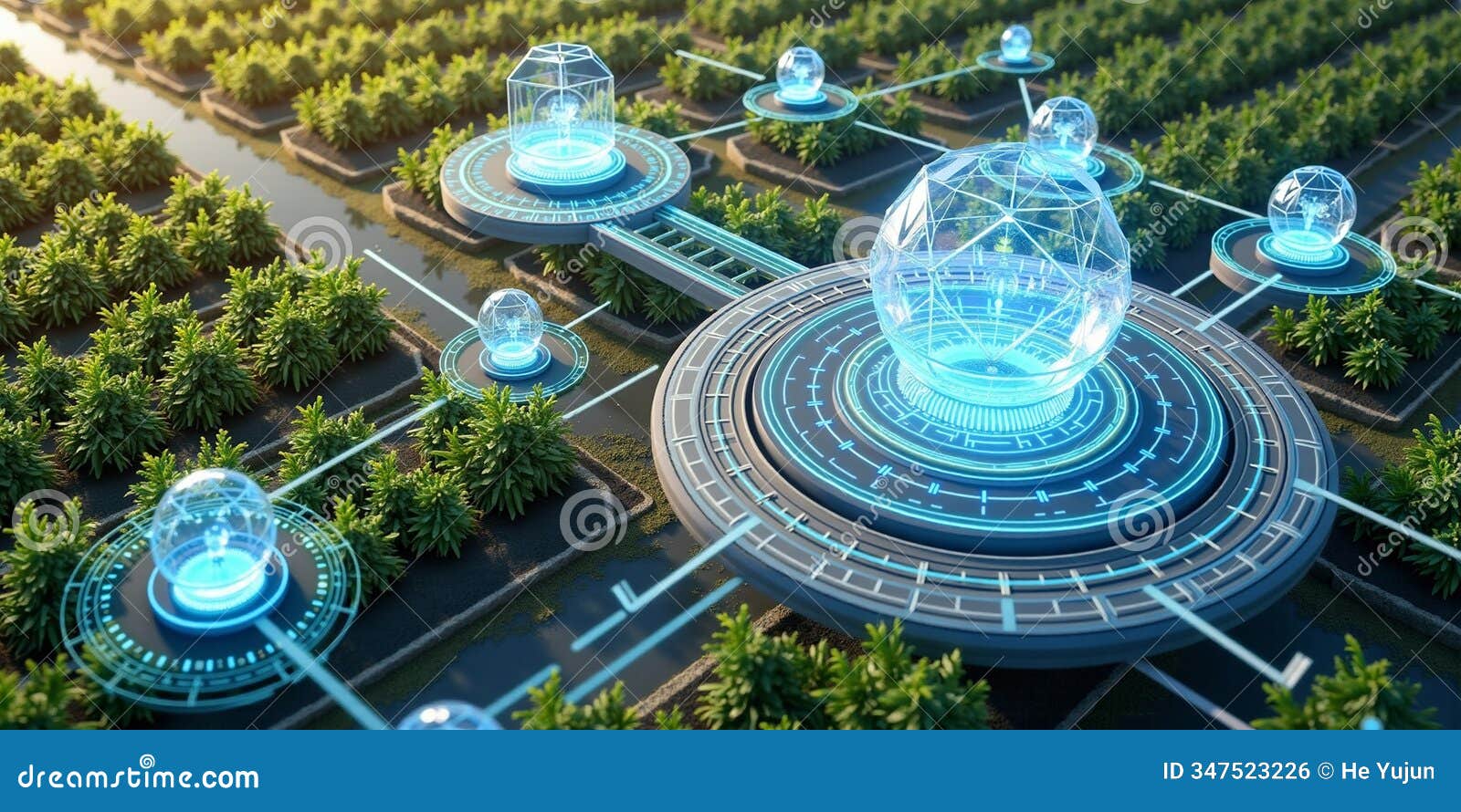 Smart Agriculture Digital Hub and Ecosystem 3D Concept Stock ...