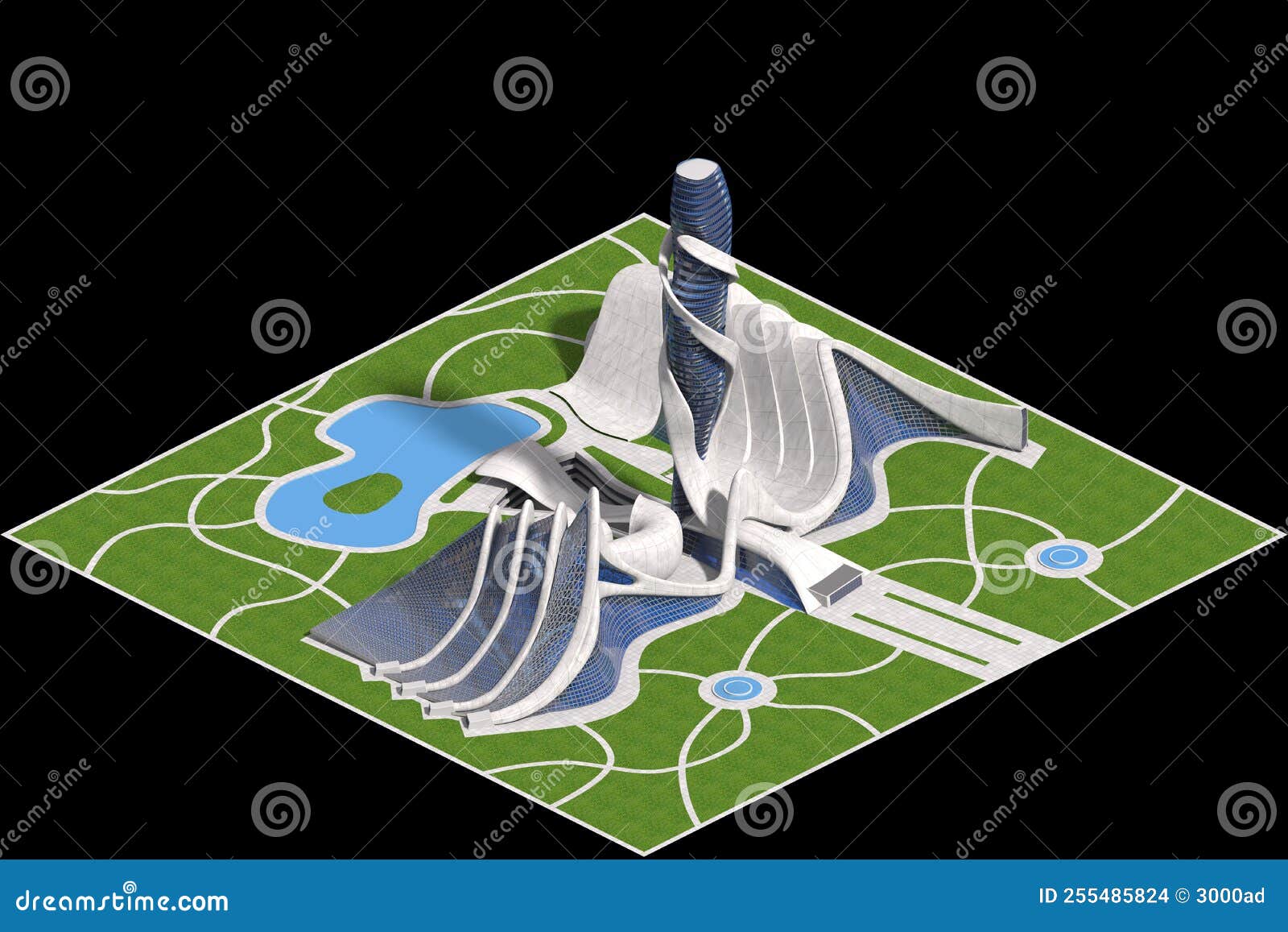 Futuristic 3D Tiled Game Architecture Stock Photo - Image of modern ...