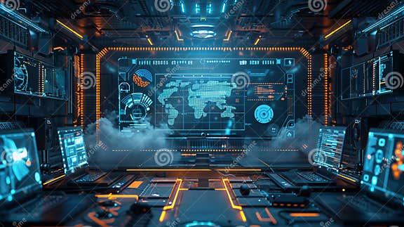 Futuristic 3D Workspace with Laptops Connected To an AIoptimized Cloud ...