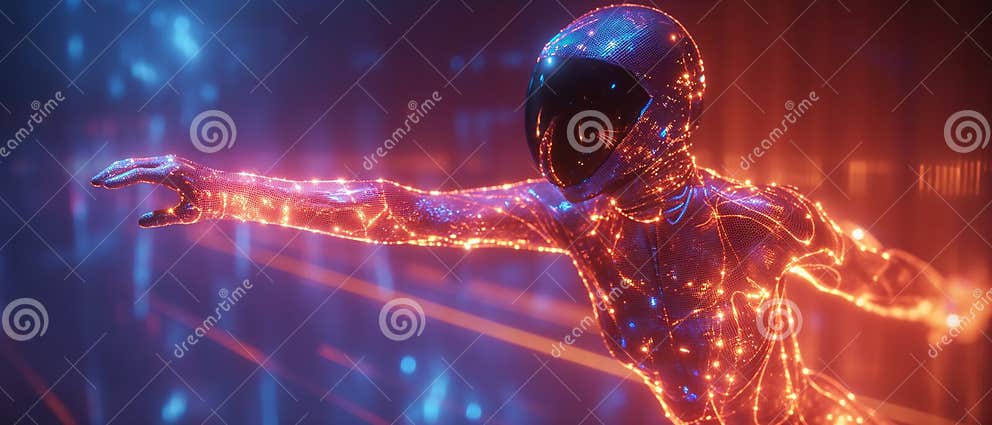 Futuristic Dancer in a High-tech Disco Suit, Performing in an Advanced ...