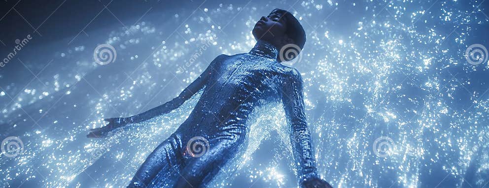 Futuristic Dancer in a High-tech Disco Suit, Performing in an Advanced ...
