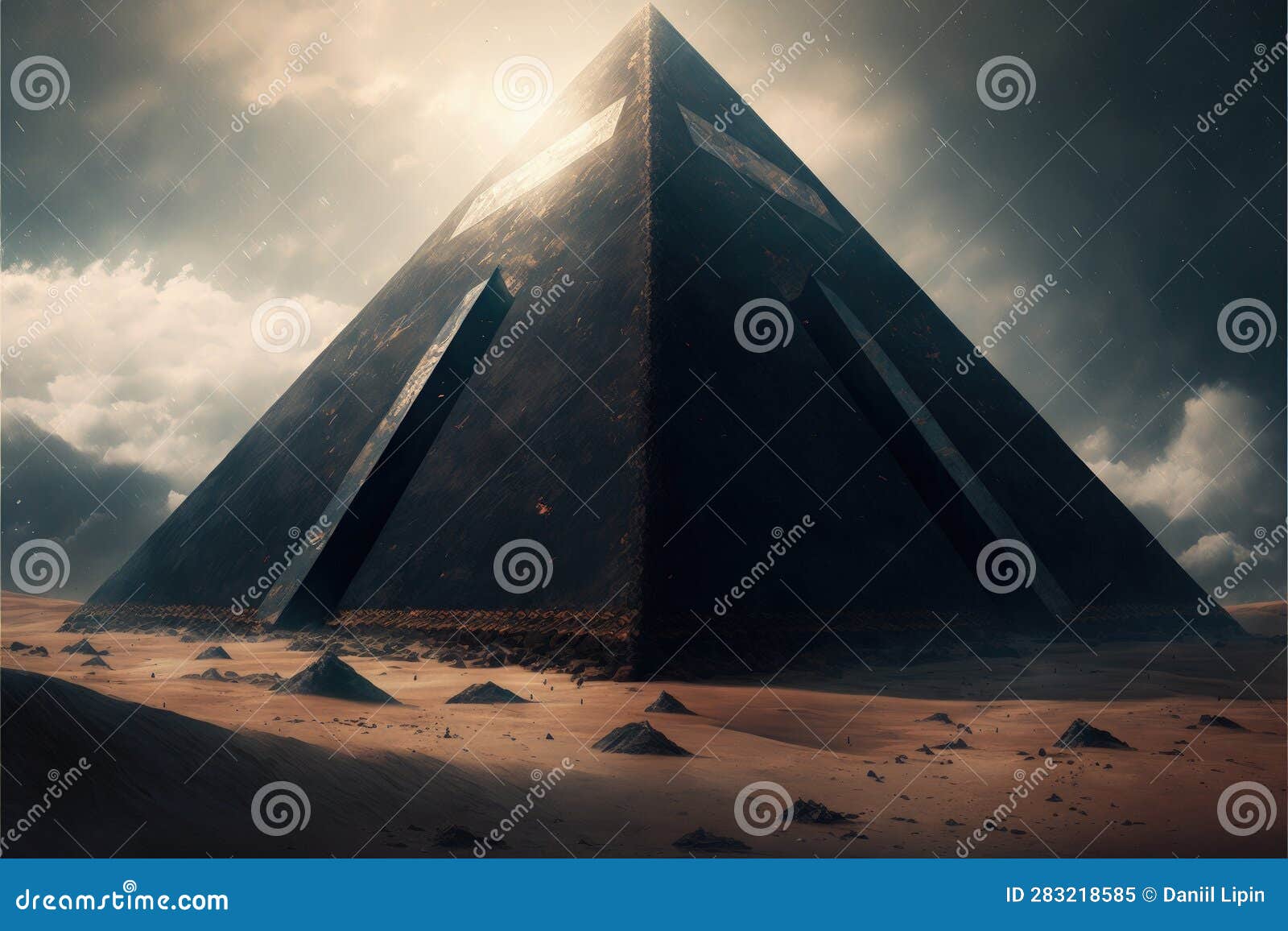 Futuristic Dark Pyramid Hovering Over Surface of Earth in Sci-fi ...