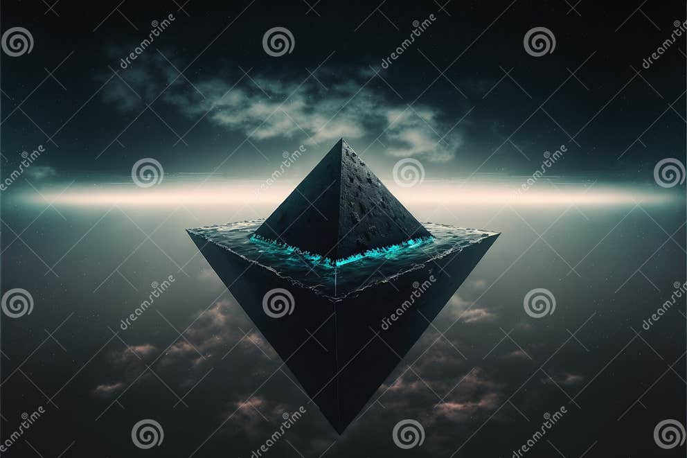 Futuristic Dark Pyramid Hovering Over Surface of Earth in Sci-fi ...